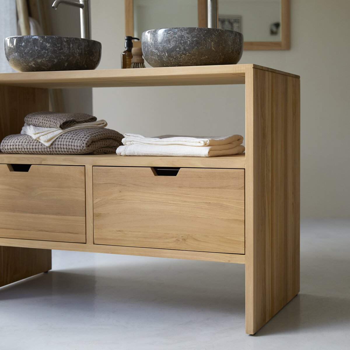 Solid teak vanity unit 110 cm - Bathroom / Bathroom washbasin unit ...