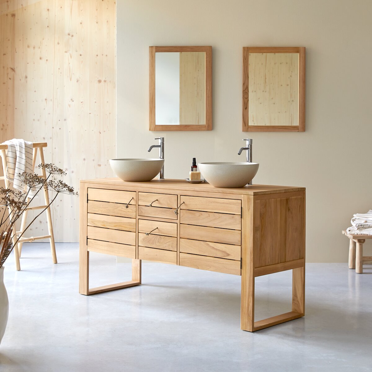 Solid teak vanity unit 145 cm - Bathroom / Bathroom washbasin unit ...