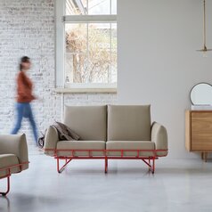 Divano 5 posti in tessuto e metallo 300 x 150 cm - Divani da soggiorno ...