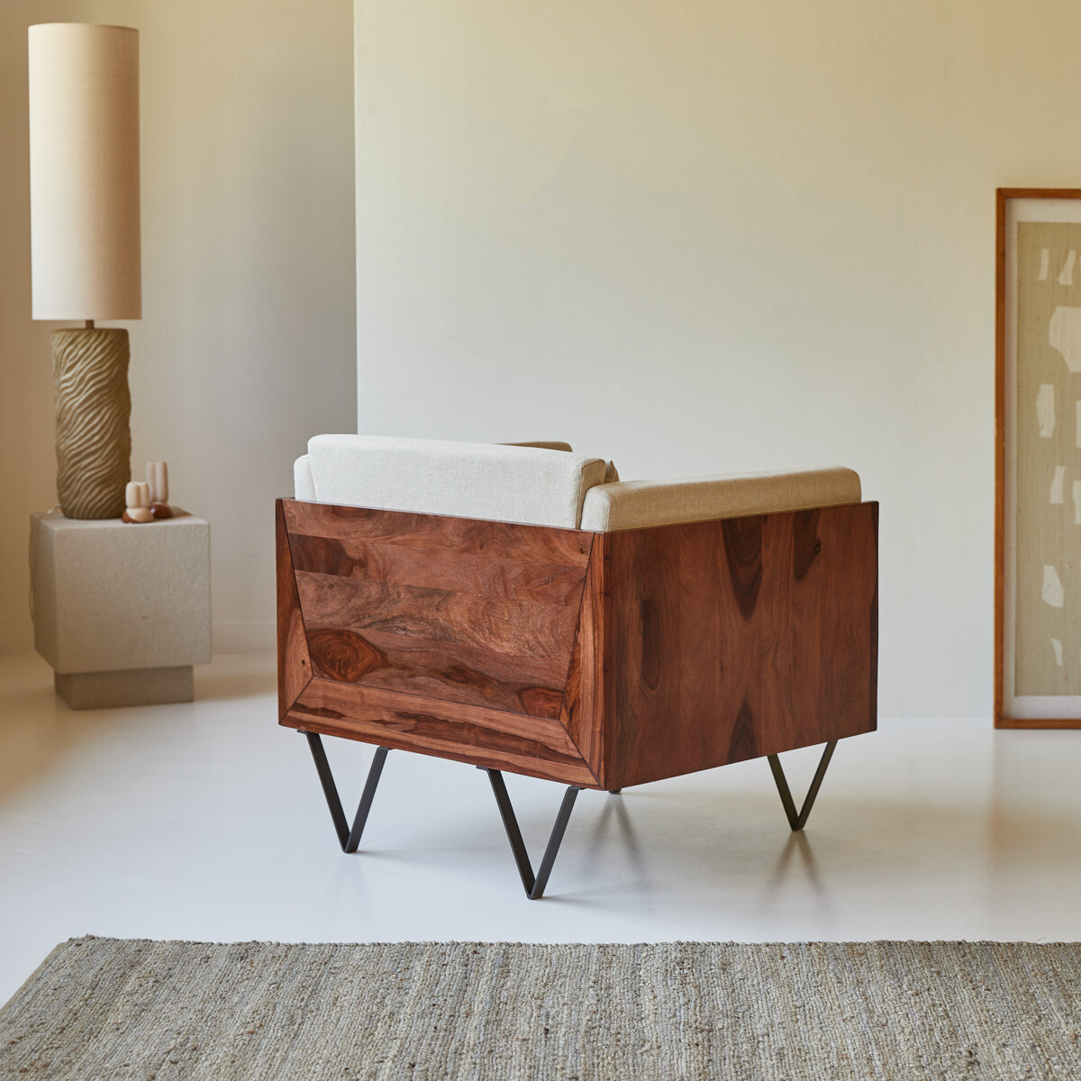 Metric Fauteuil van massief palissander en stof - Woonkamerstoelen ...