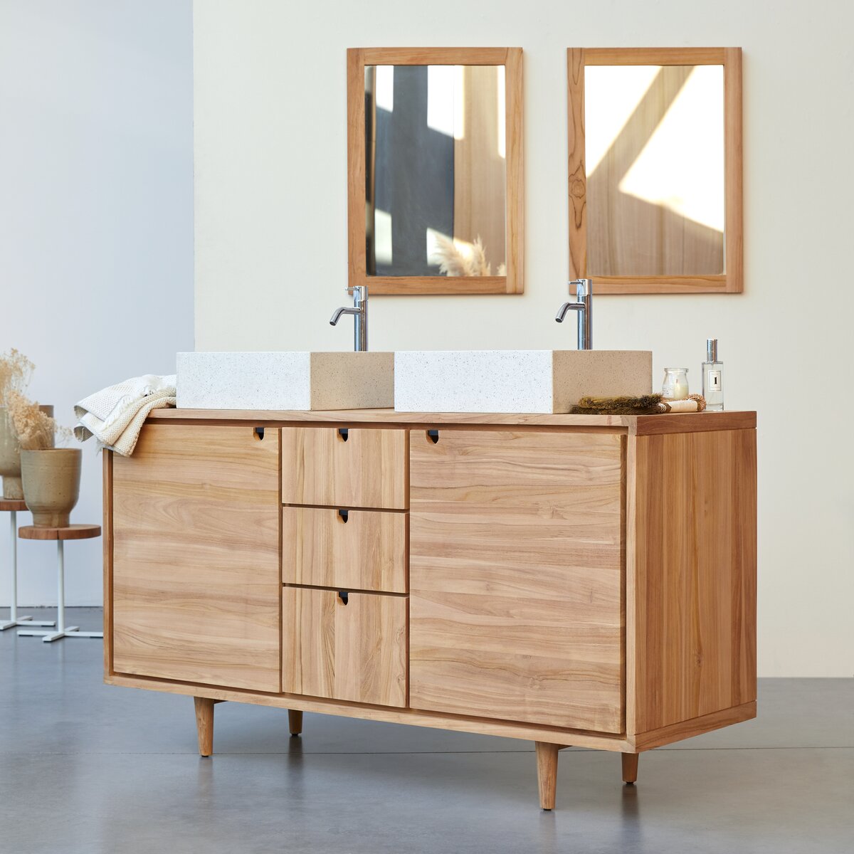 Solid teak vanity unit 145 cm - Bathroom / Bathroom washbasin unit ...