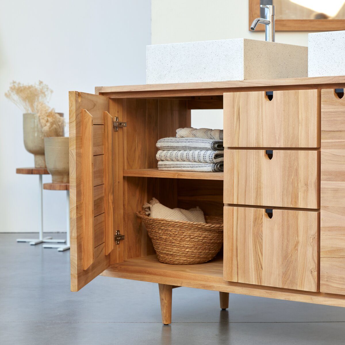 Solid teak vanity unit 145 cm - Bathroom / Bathroom washbasin unit ...