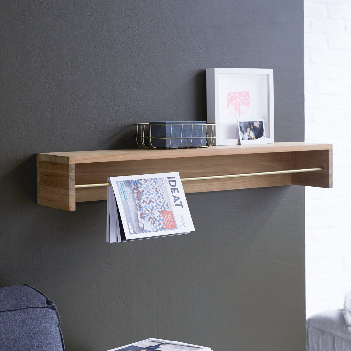 Sasha Wall Shelf 100 cm - Teak wood -brass shelves - Storage furniture ...