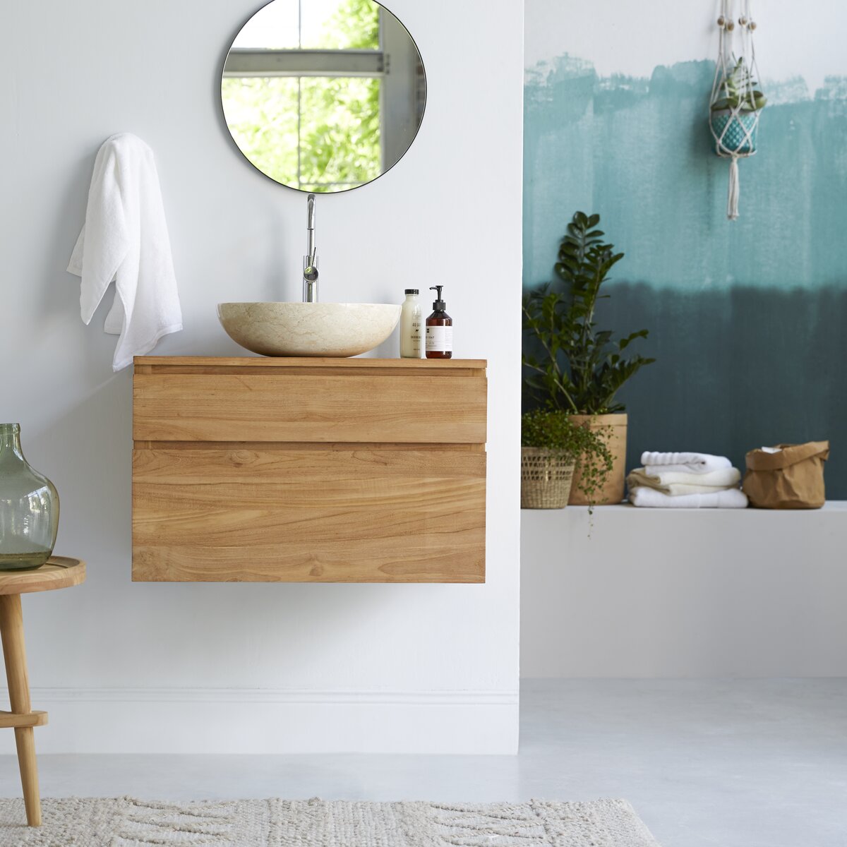 Teak wall-mounted vanity unit 80 cm - Bathroom - Tikamoon