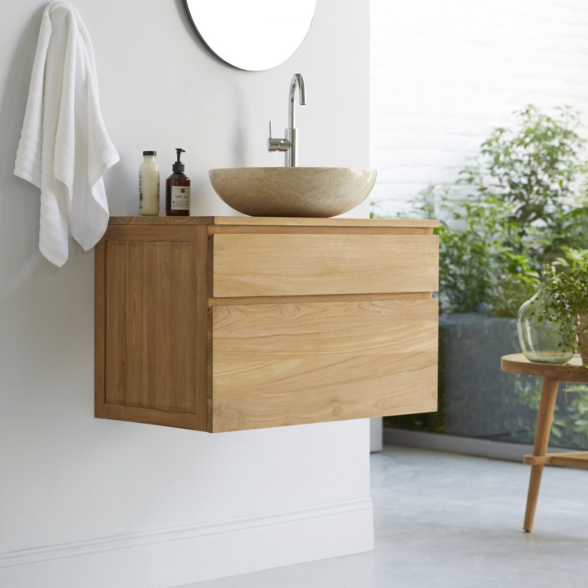 Teak wall-mounted vanity unit 80 cm - Bathroom - Tikamoon