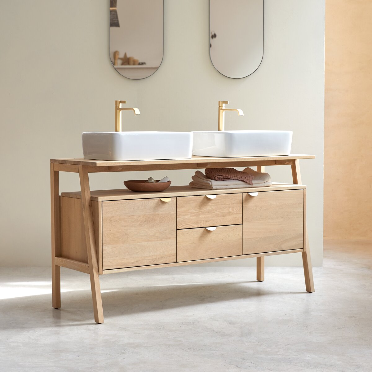 Double basin oak vanity unit 140 cm - Vanity units - Tikamoon