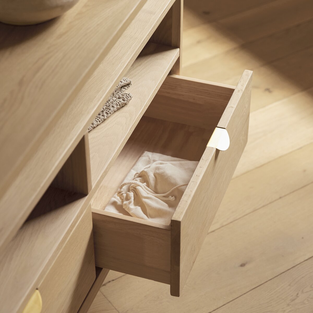 Oak console table 120 cm - Living room storage furniture with drawers ...