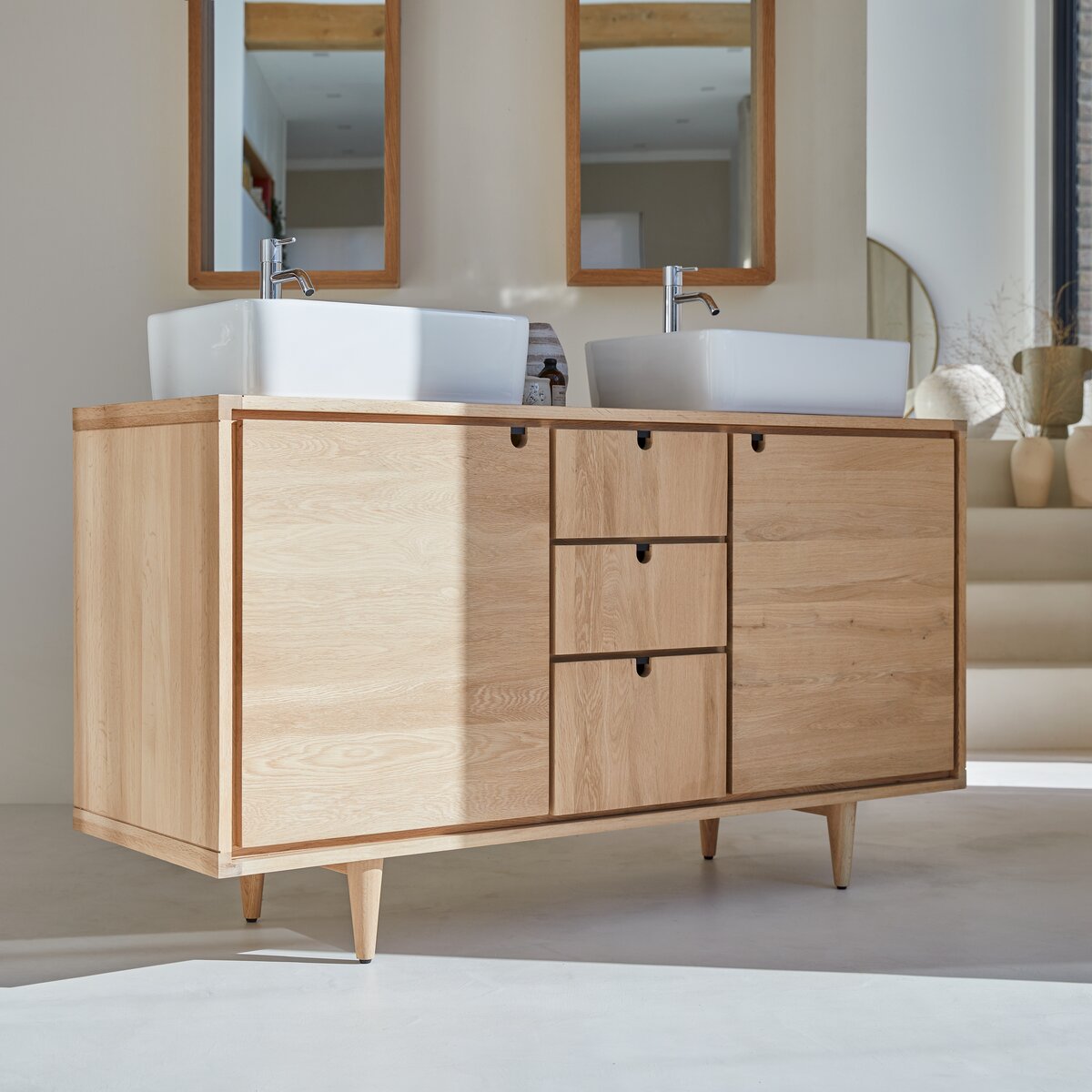 Oak double vanity unit 145 cm - Bathroom units - Tikamoon