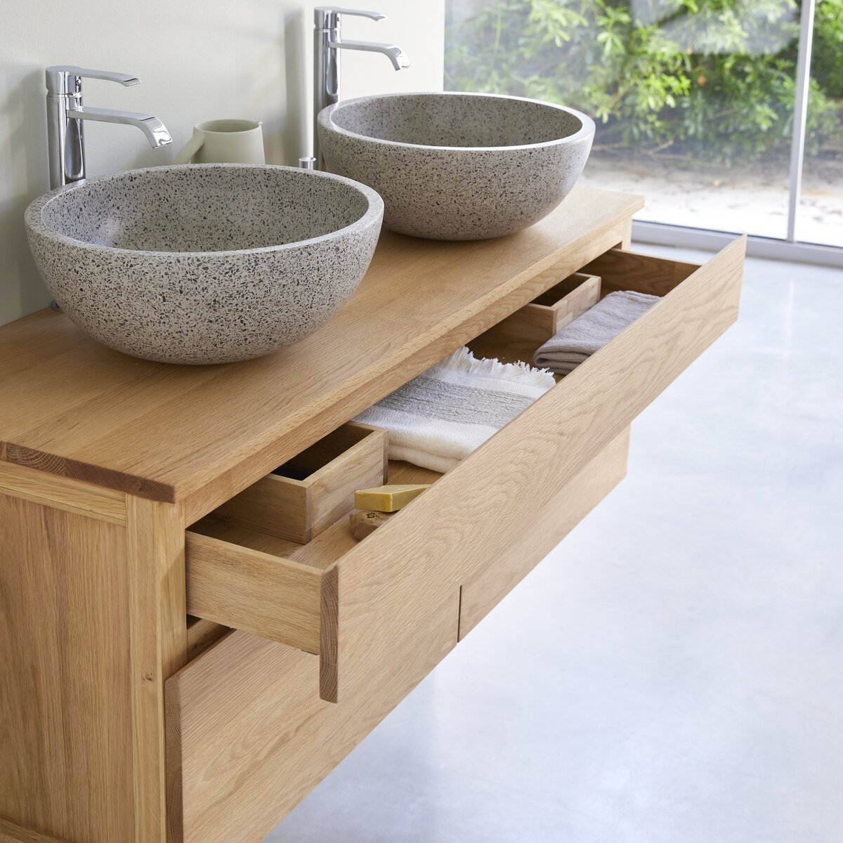 Wall-mounted oak vanity unit 120 cm - Bathroom - Tikamoon