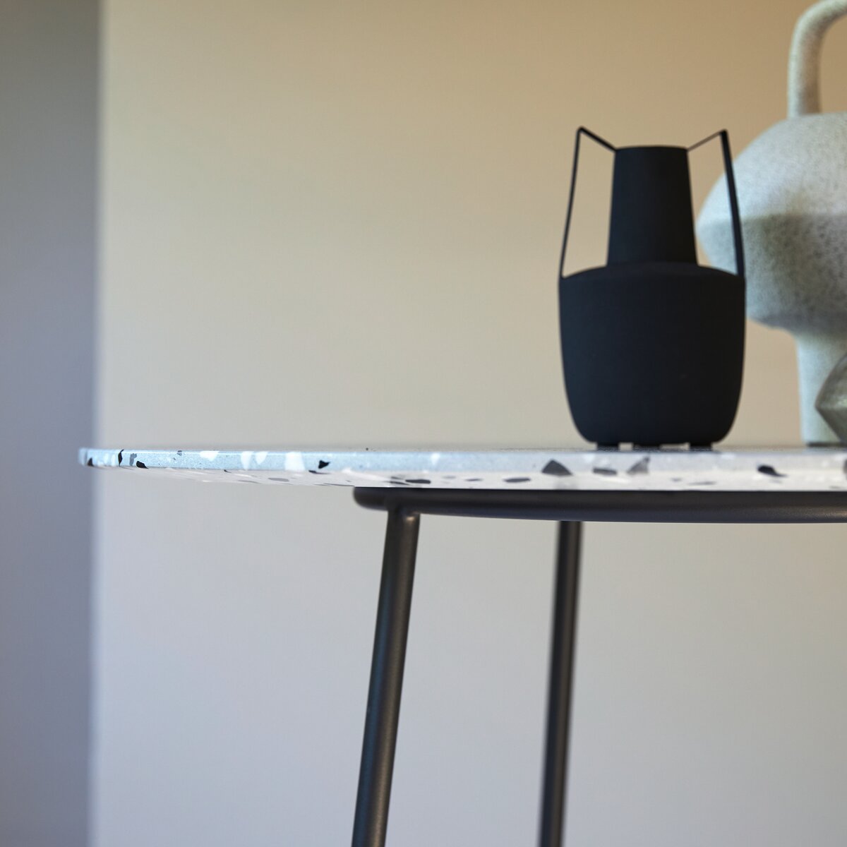 Grey metal and premium terrazzo table 90 cm - Dining-room furniture ...