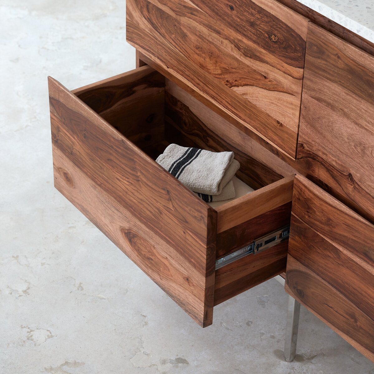 Nova Moon 120 massief palissanderhouten en terrazzo premium badkamermeubel - Badkamer - Tikamoon