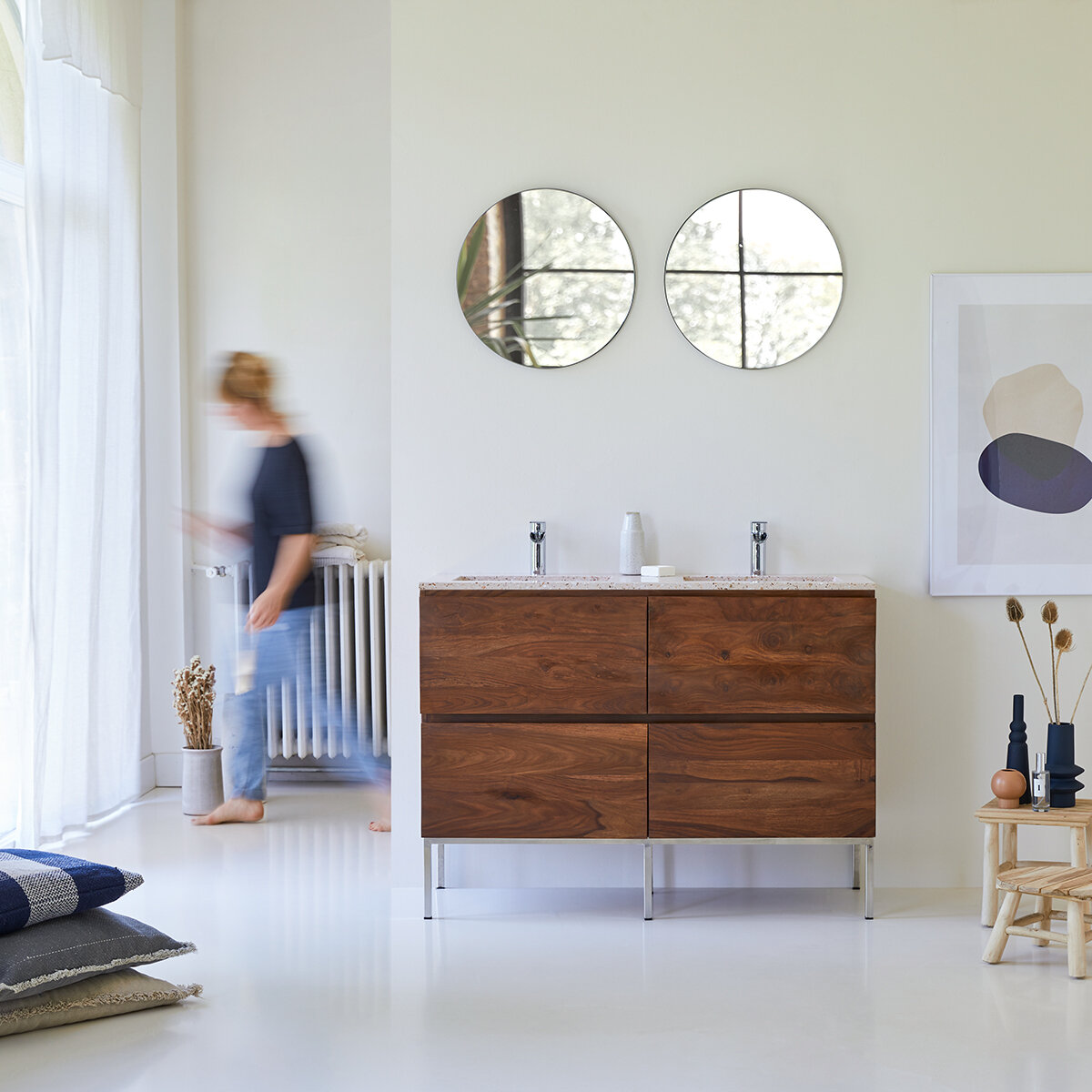 Nova Badkamermeubel van massief palissanderhout en terrazzo premium Pink 120 - Badkamer - Tikamoon