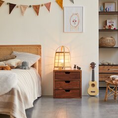 Round natural rattan kids bedside table 40 cm - Bedroom furniture ...