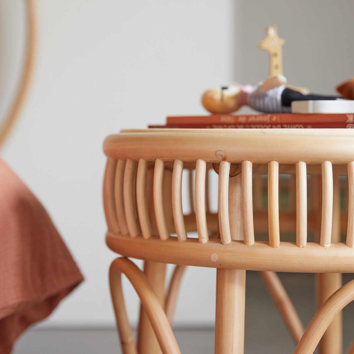 Round natural rattan kids bedside table 40 cm - Bedroom furniture ...