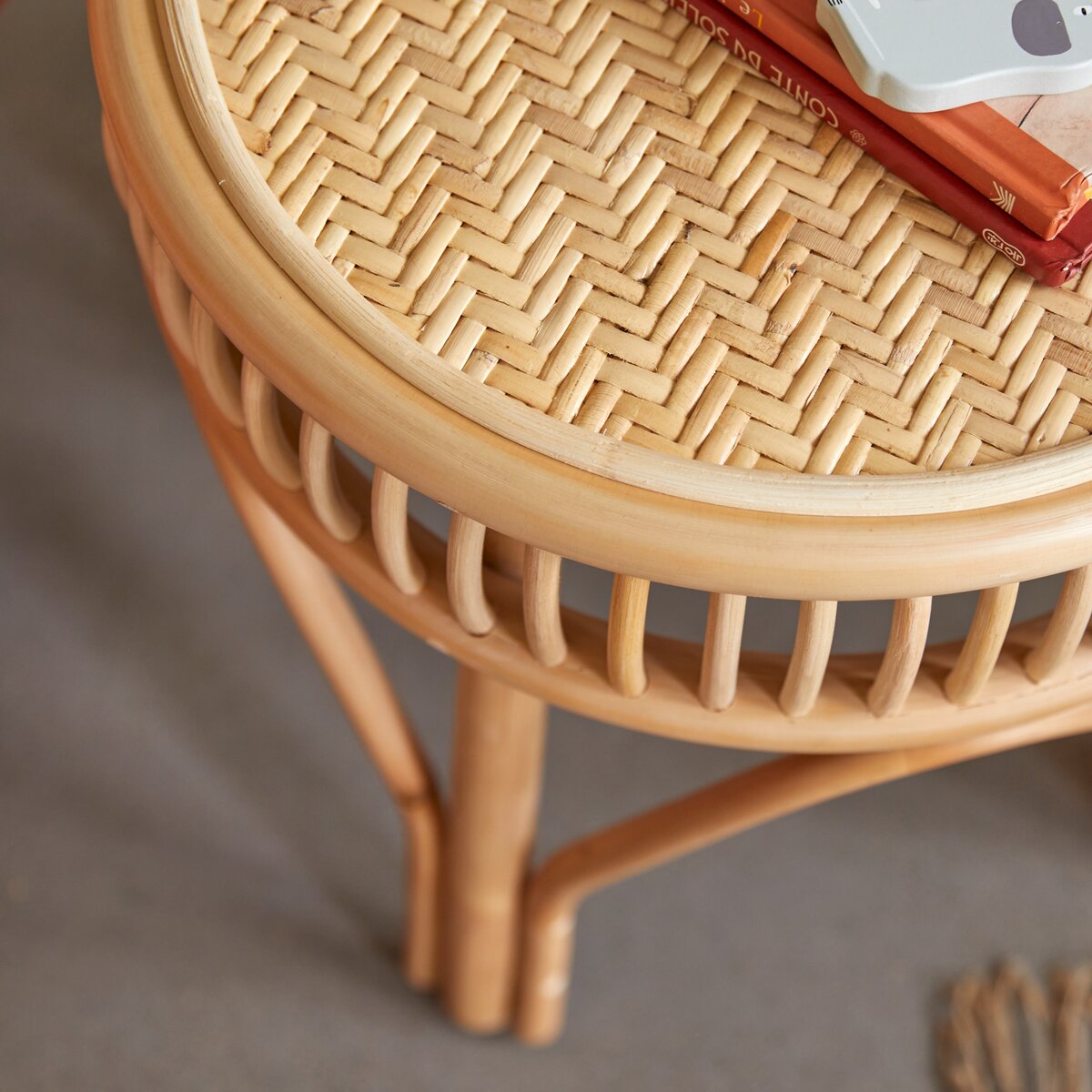 Round natural rattan kids bedside table 40 cm - Bedroom furniture ...