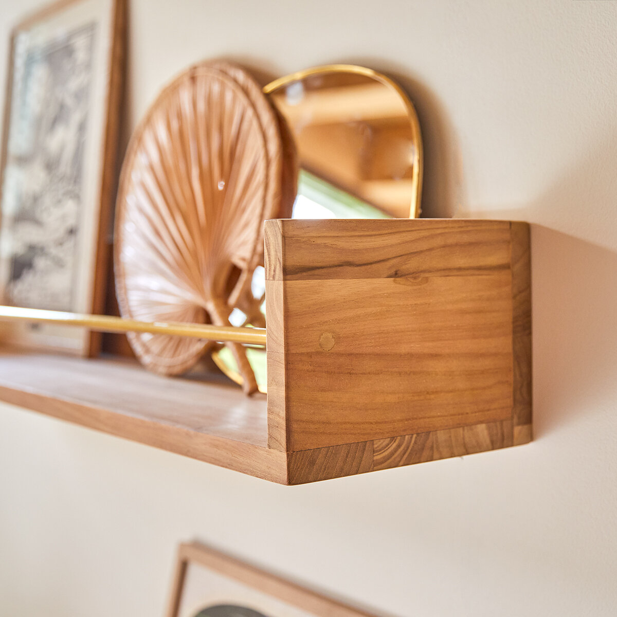 Kids teak and brass wall shelf 100 cm - Bedroom furniture - Tikamoon