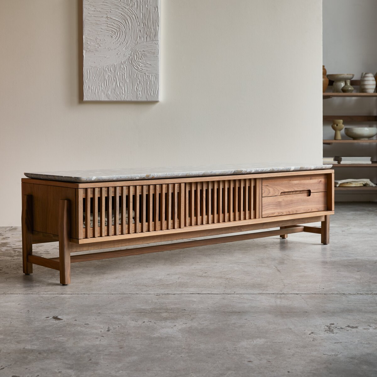 Solid walnut and terrazzo TV unit 175 cm - Dining room storage - Tikamoon