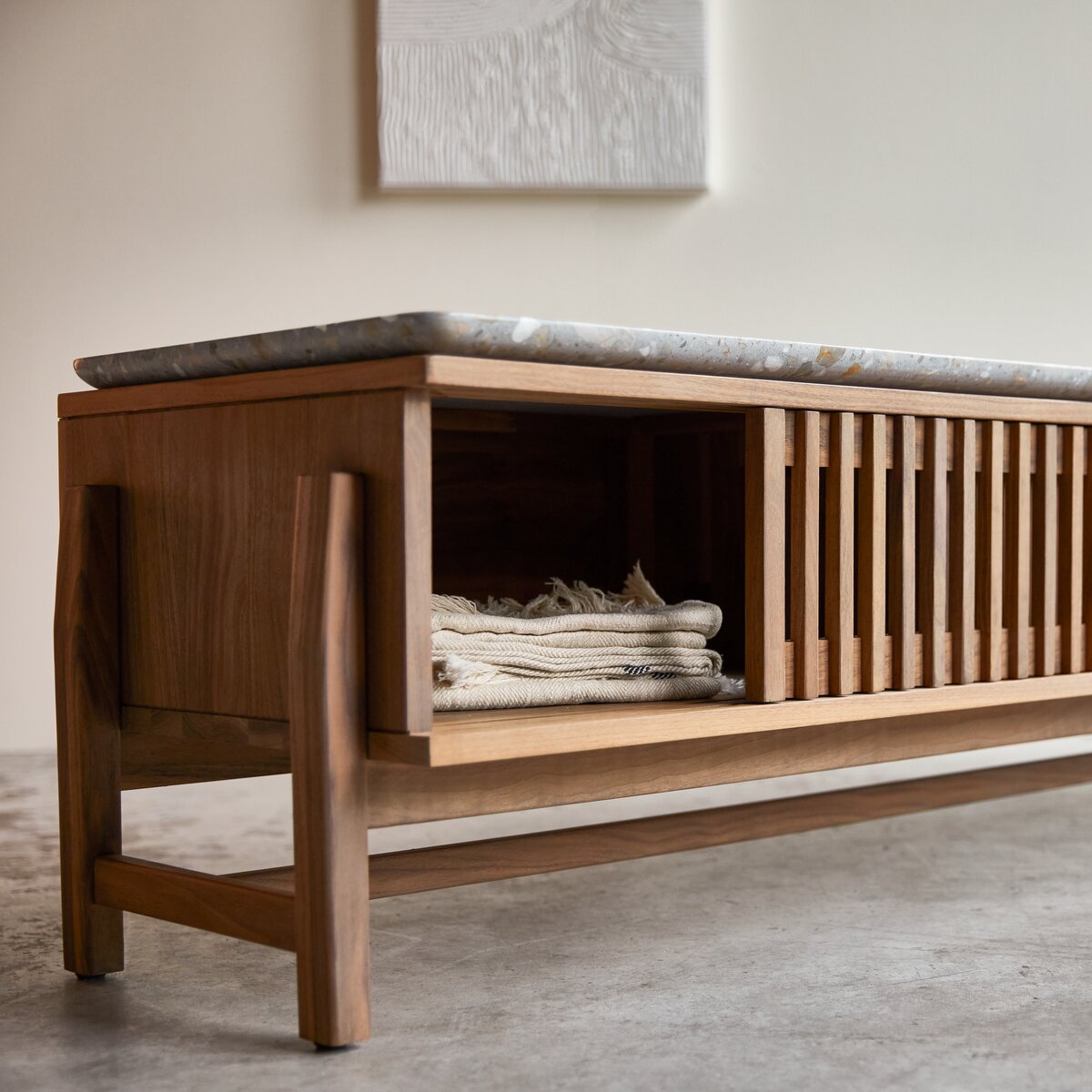 Solid walnut and terrazzo TV unit 175 cm - Dining room storage - Tikamoon