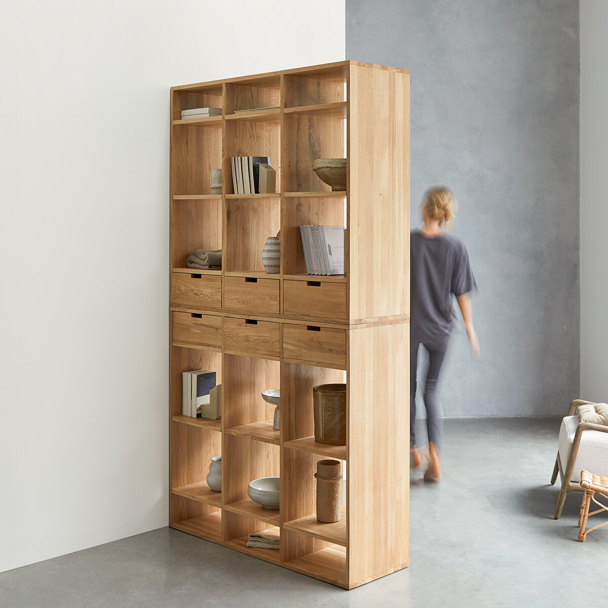 Oak bookcase 220 cm - Living room storage - Tikamoon