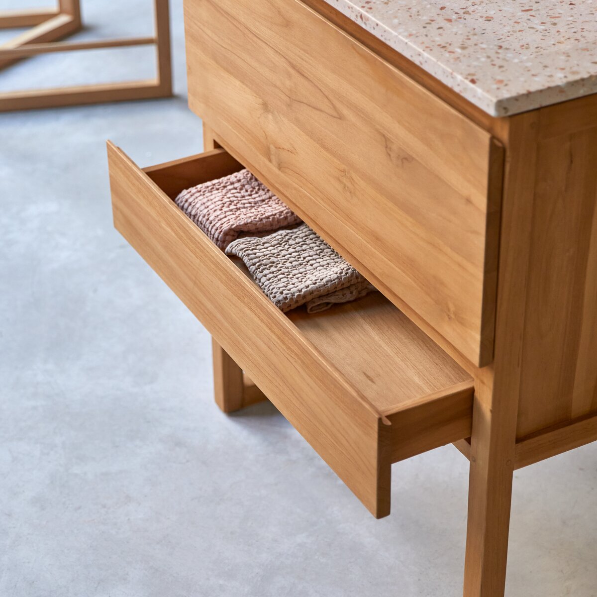 Teak vanity unit with pink premium terrazzo basin 80 cm - Bathroom ...