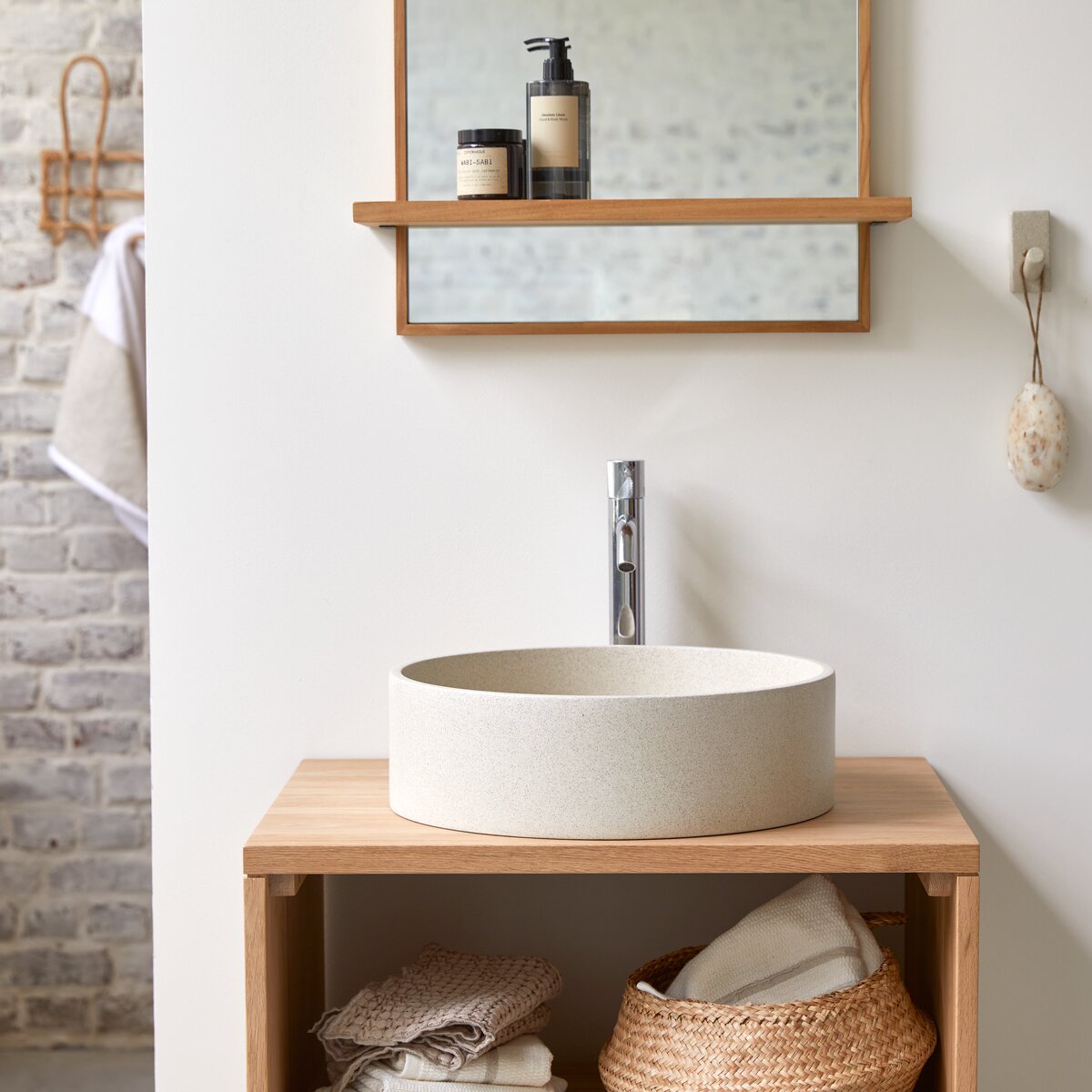 Vasque ronde en terrrazzo cream Gina - Accessoires salle de bain - Tikamoon