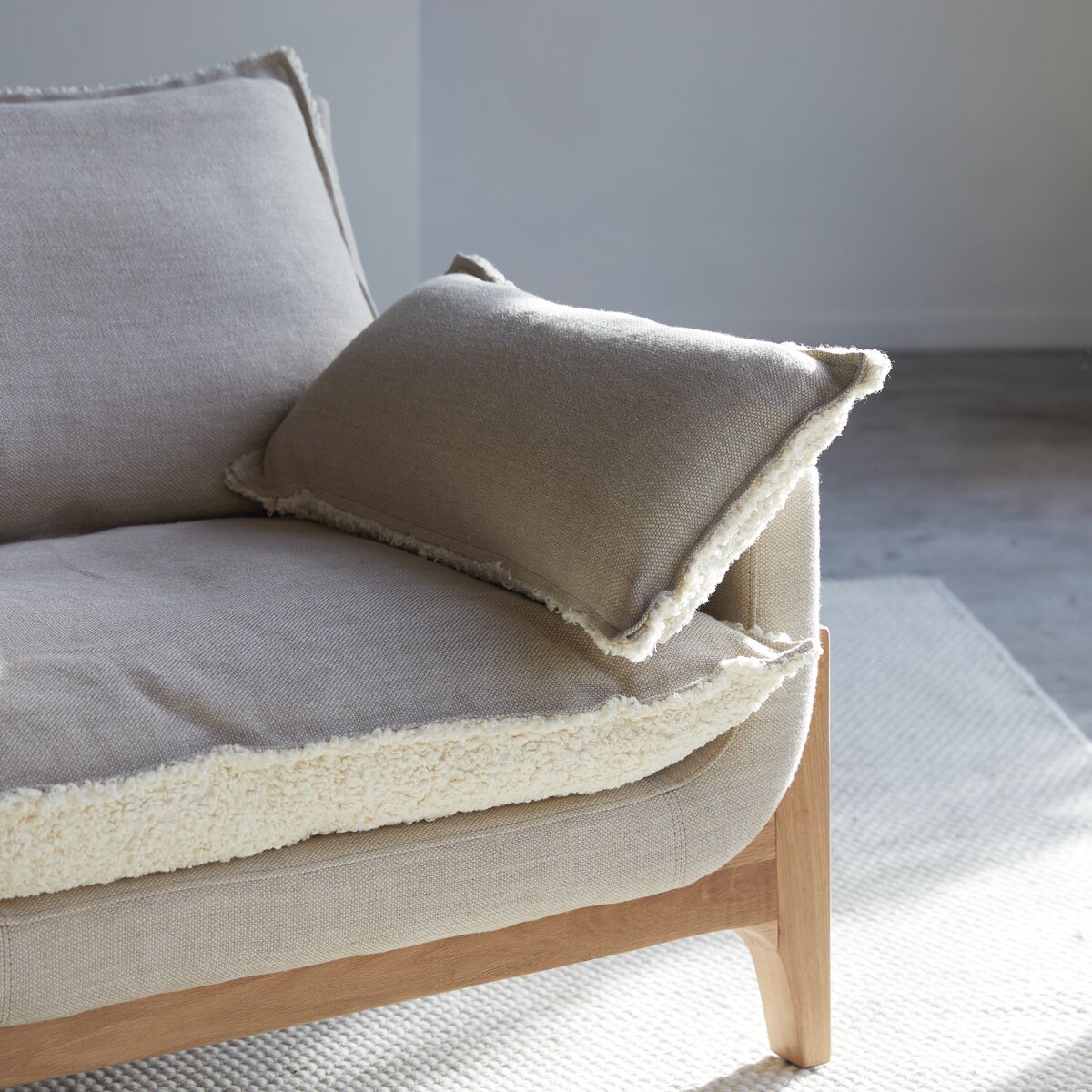 Assise 3 places en chêne et tissu écru- Canapés de salon - Tikamoon