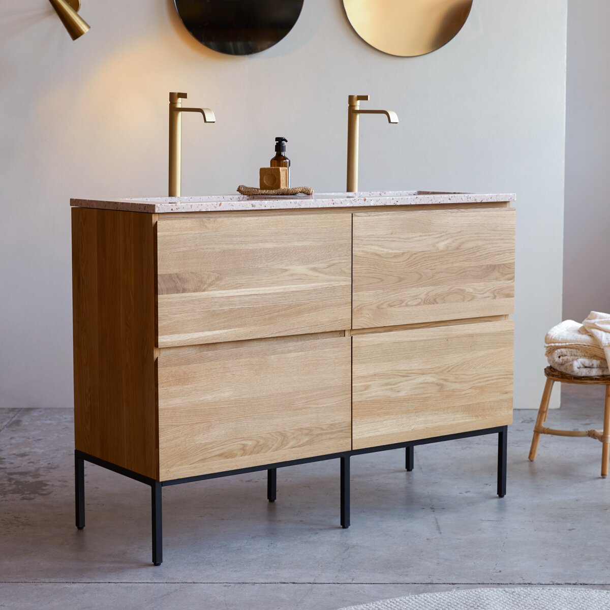 Oak vanity unit pink 120 cm Nova - Bathroom furniture - Tikamoon