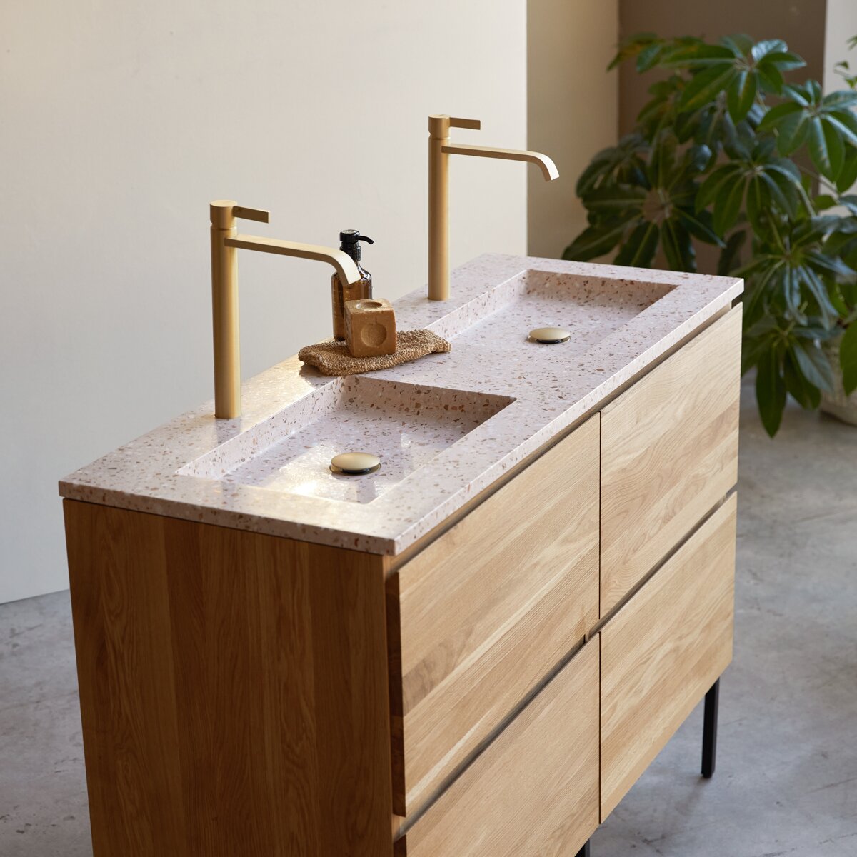 Oak vanity unit pink 120 cm Nova - Bathroom furniture - Tikamoon