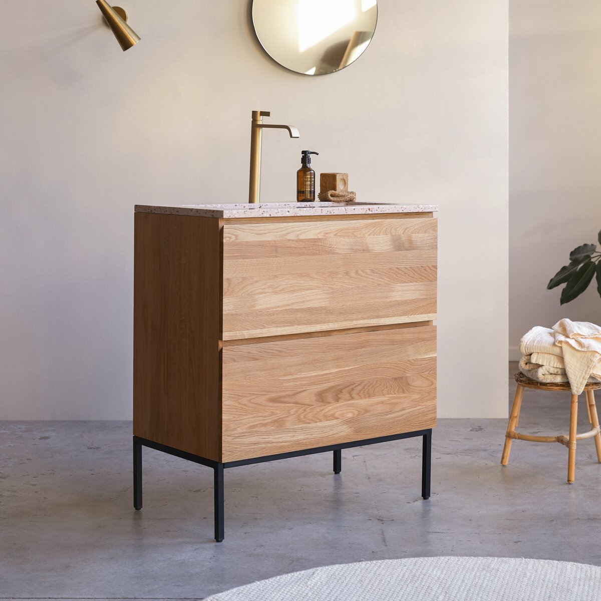 Nova Oak 80 cm vanity unit pink- Bathroom furniture - Tikamoon