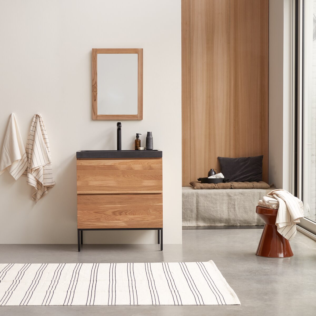 Nova Oak vanity unit lava stone 80 cm - Bathroom furniture - Tikamoon