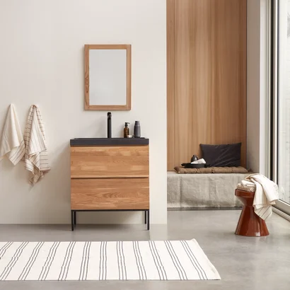 Nova Oak vanity unit lava stone 80 cm - Bathroom furniture - Tikamoon