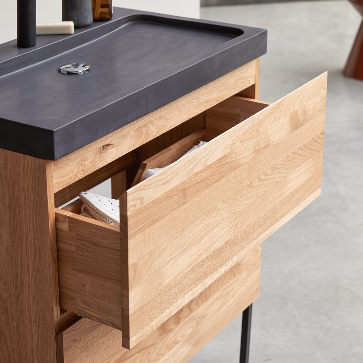 Nova Oak vanity unit lava stone 80 cm - Bathroom furniture - Tikamoon