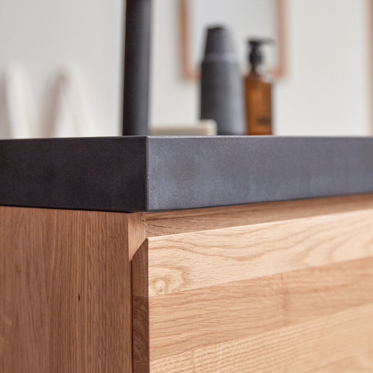 Nova Oak vanity unit lava stone 80 cm - Bathroom furniture - Tikamoon