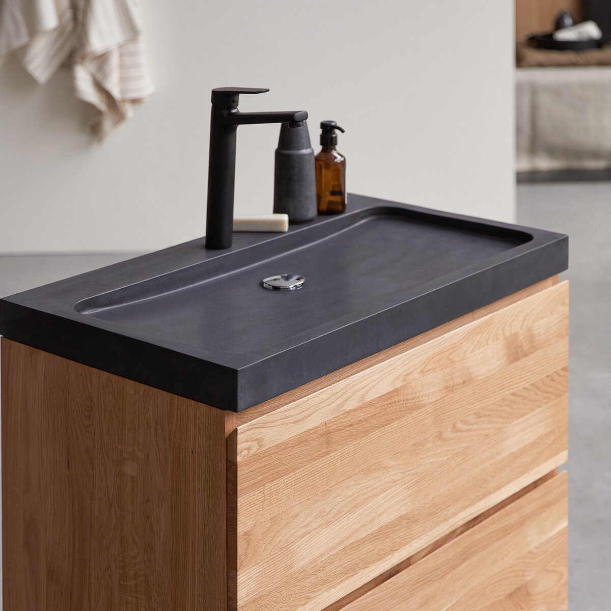 Nova Oak vanity unit lava stone 80 cm - Bathroom furniture - Tikamoon