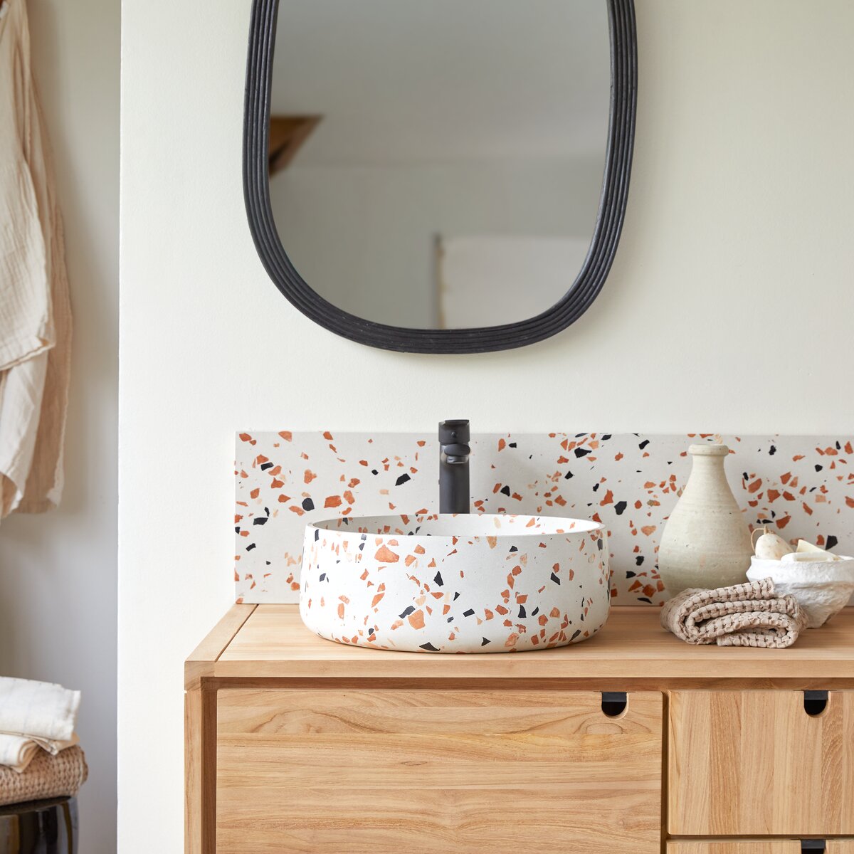 Vasque ronde en terrazzo premium marron 40cm - Meuble salle de bain ...