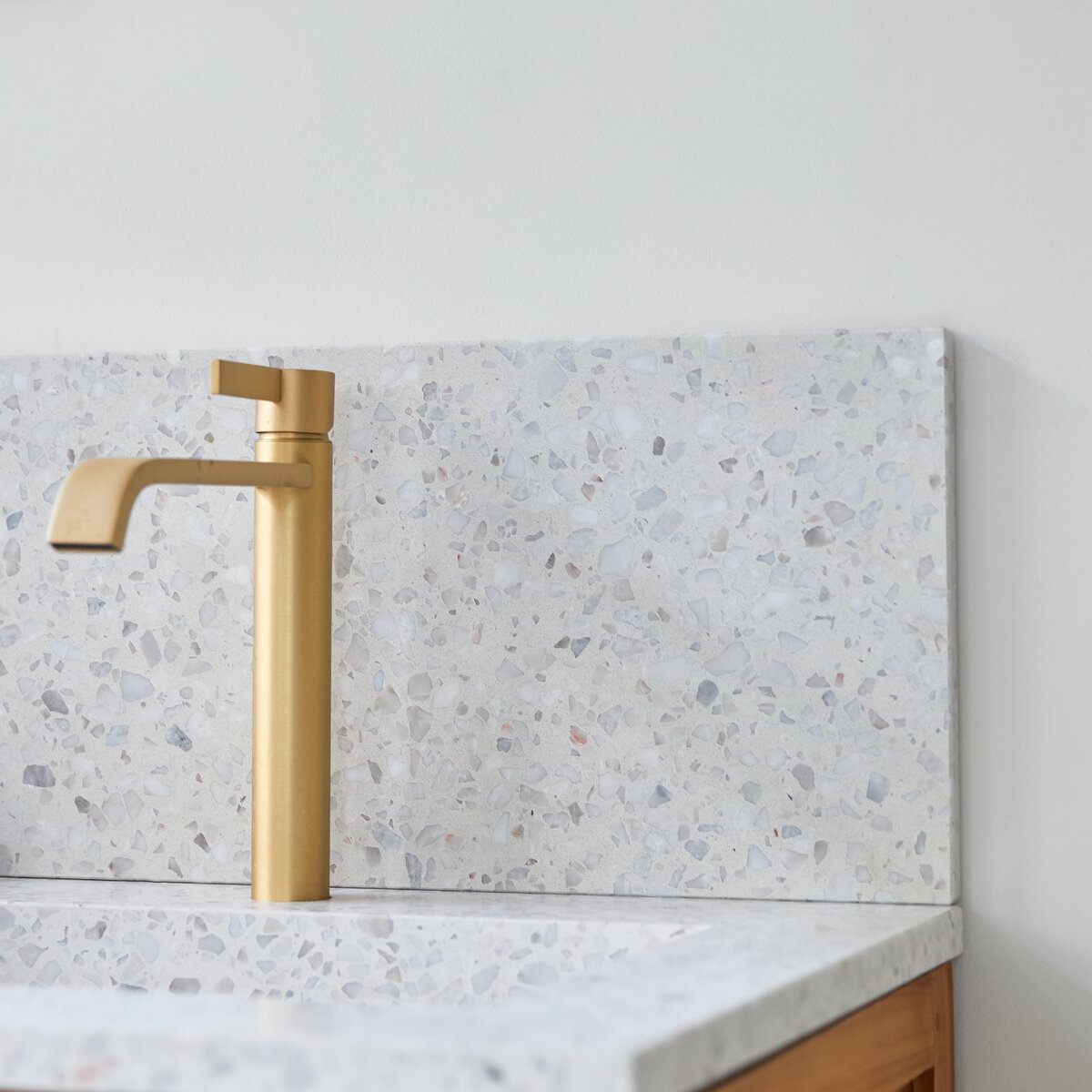 Meuble en teck et vasque en terrazzo premium 120cm - Salle de bain ...