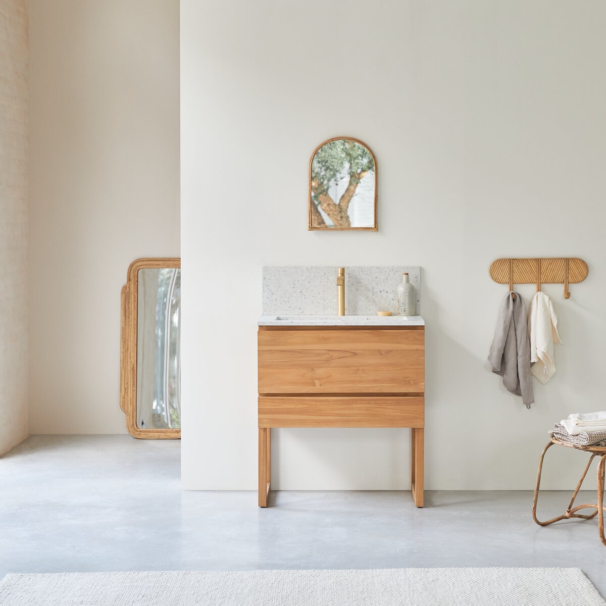 Moon 80 cm solid teak and premium terrazzo vanity unit - Bathroom ...