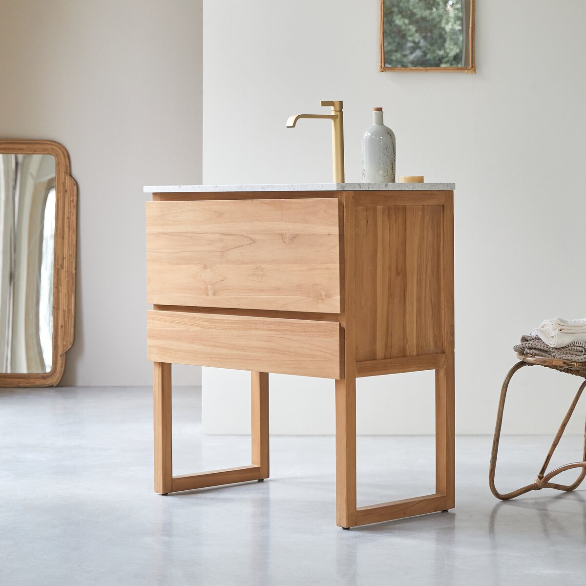 Meuble en teck avec vasque terrazzo premium moon 80 cm - Salle de bain ...