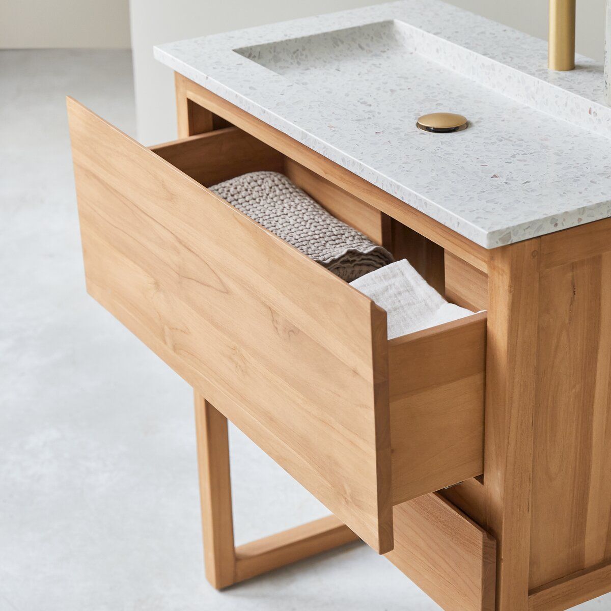 Moon 80 cm solid teak and premium terrazzo vanity unit - Bathroom ...