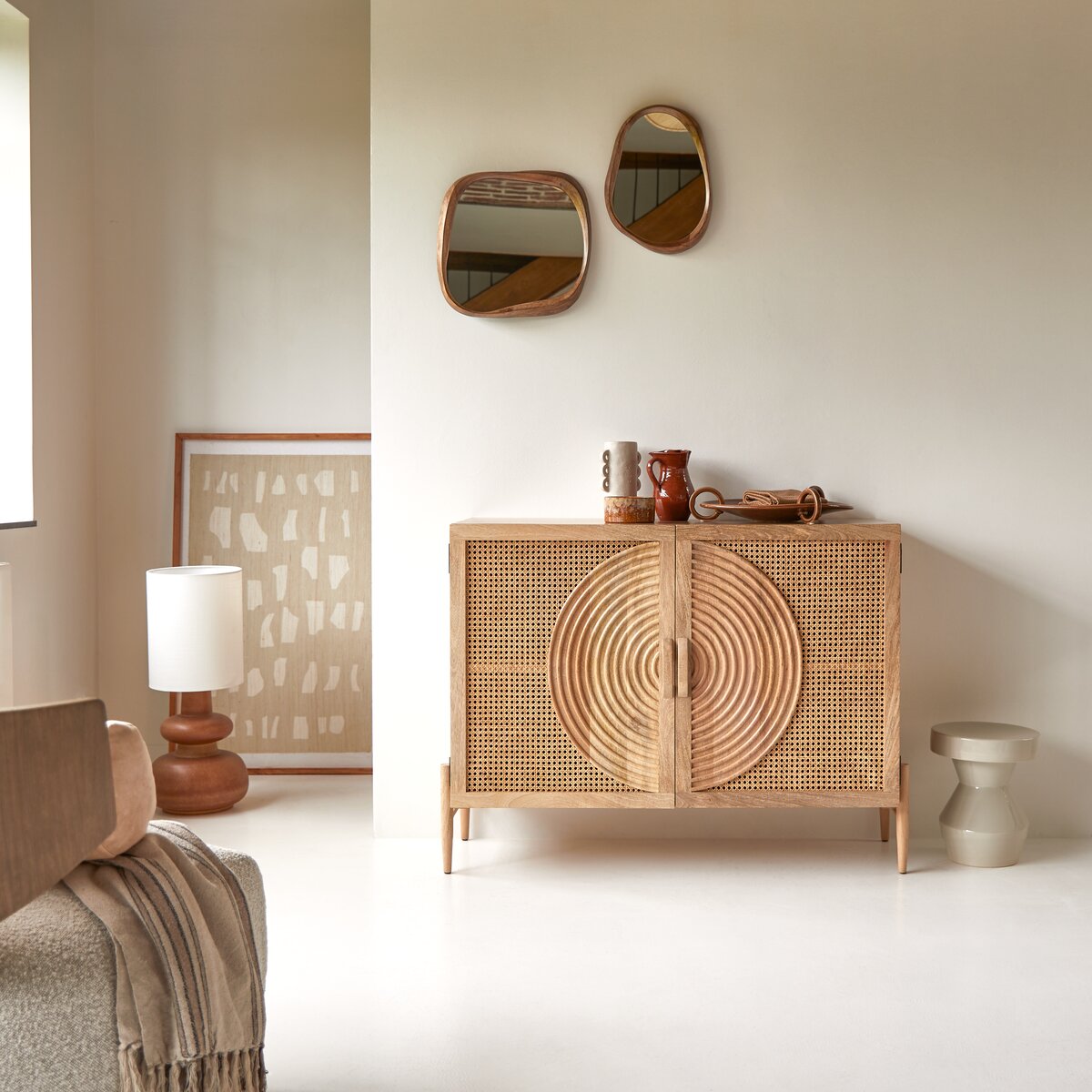 Sideboard Aus Massivem Mangoholz Und Rattan 115 Cm Esszimmer