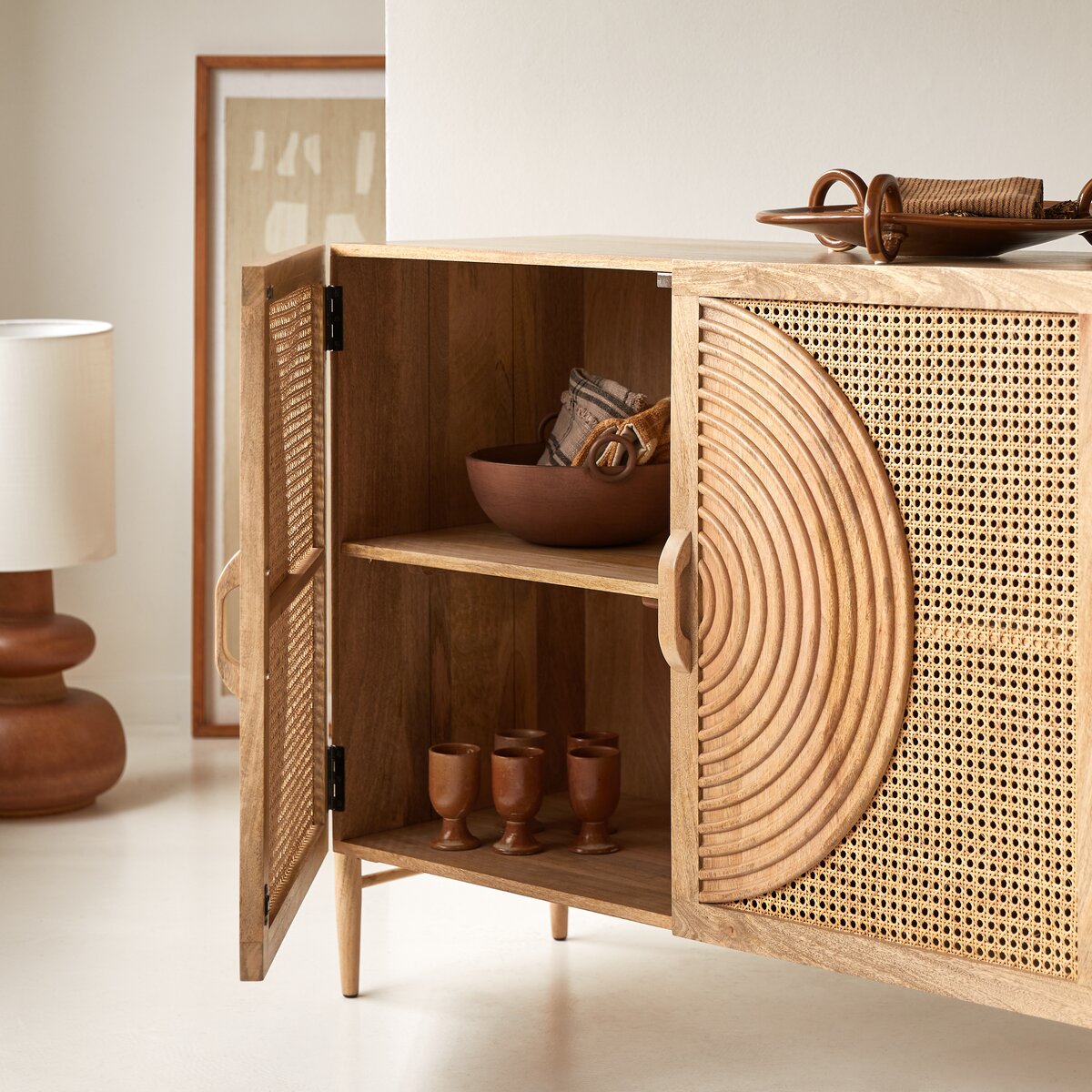 Sideboard Aus Massivem Mangoholz Und Rattan 115 Cm Esszimmer