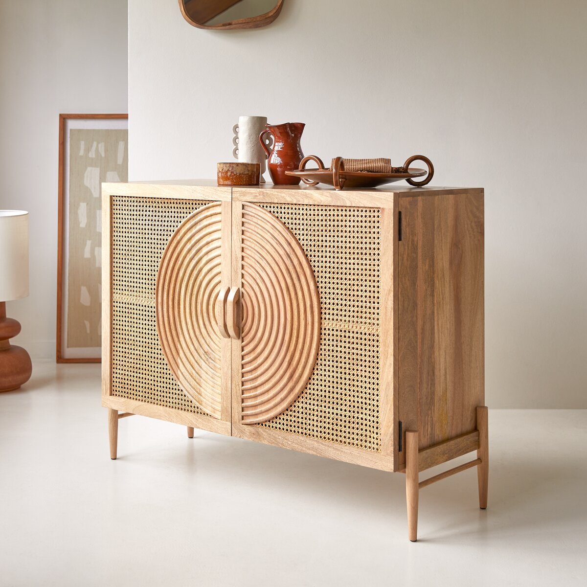 Sideboard Aus Massivem Mangoholz Und Rattan 115 Cm Esszimmer
