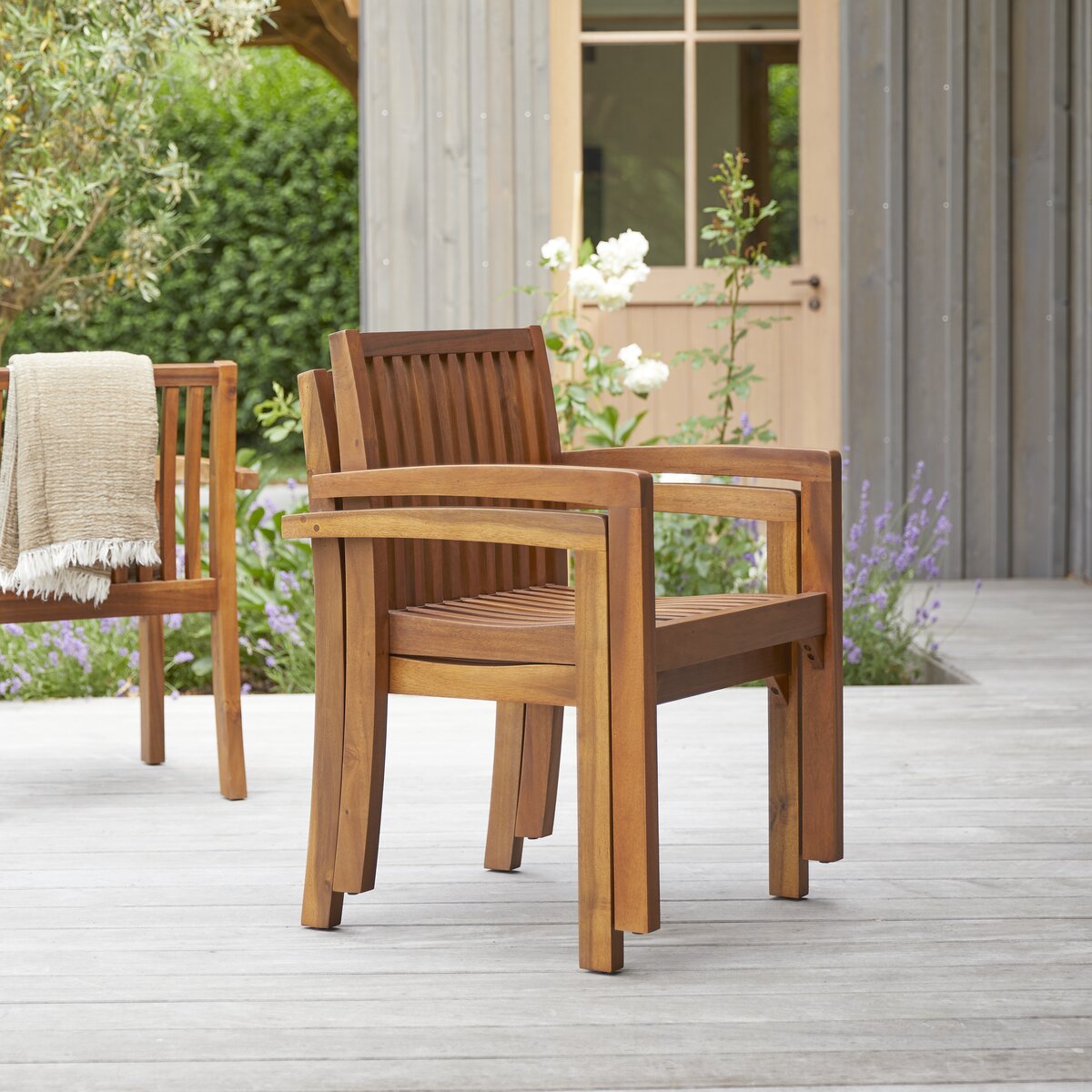 Set van 2 massief acacia tuinstoelen met armleuning - Tuin ...