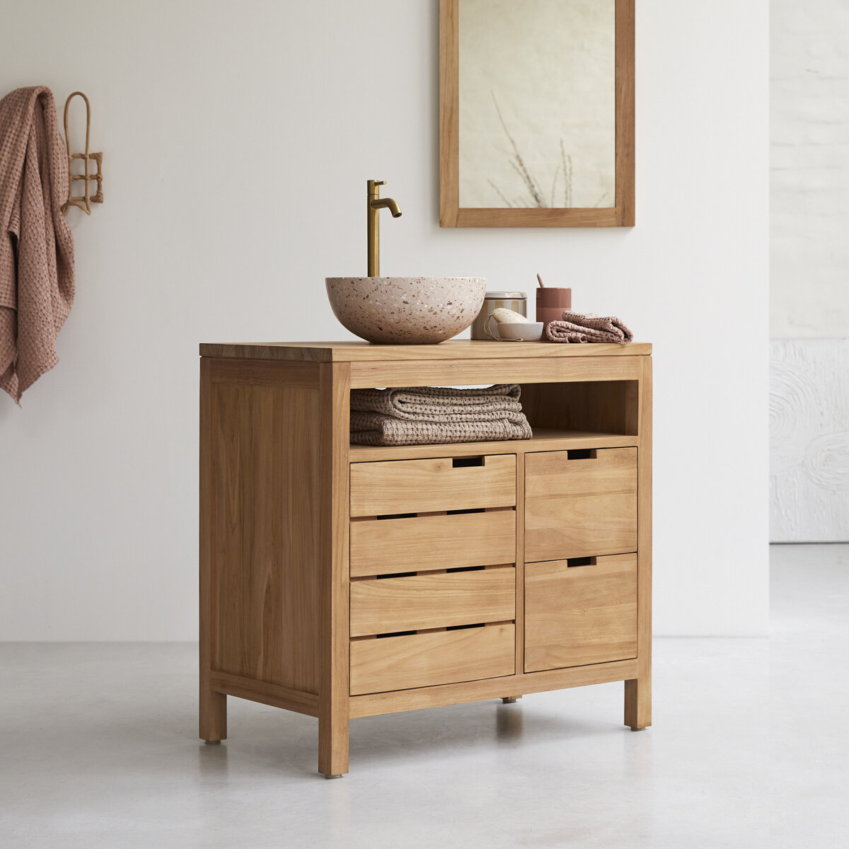 Single-basin teak vanity unit 95 cm - Bathroom furniture - Tikamoon