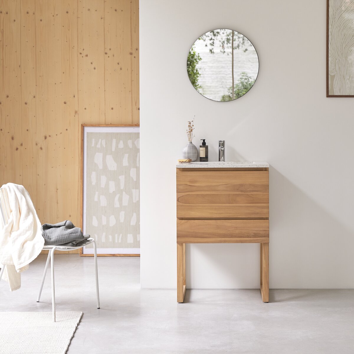 Teak and moon terrazzo vanity unit 80 cm - Bathroom - Tikamoon