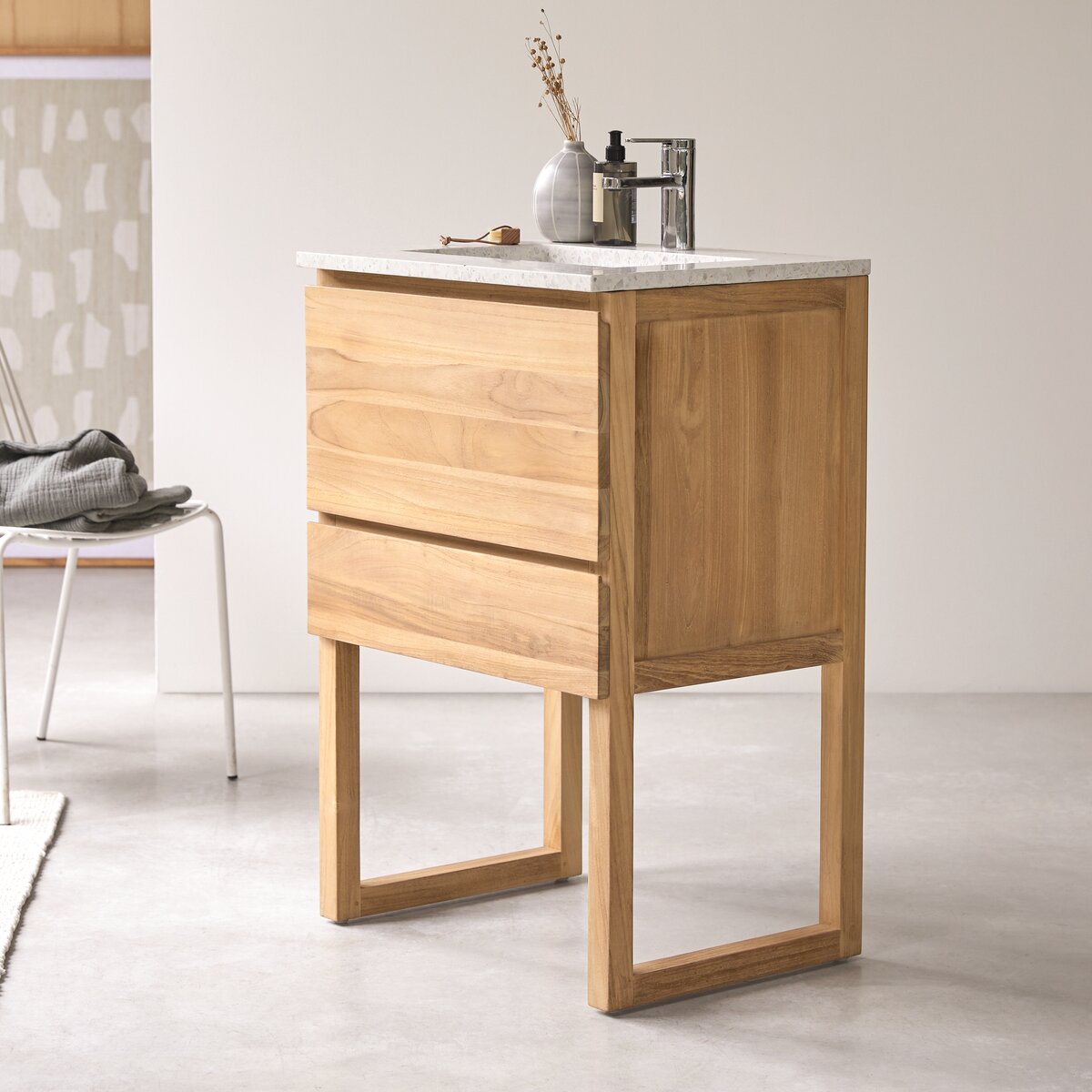 Meuble en teck et terrazzo moon 60 cm - Salle de bain - Tikamoon