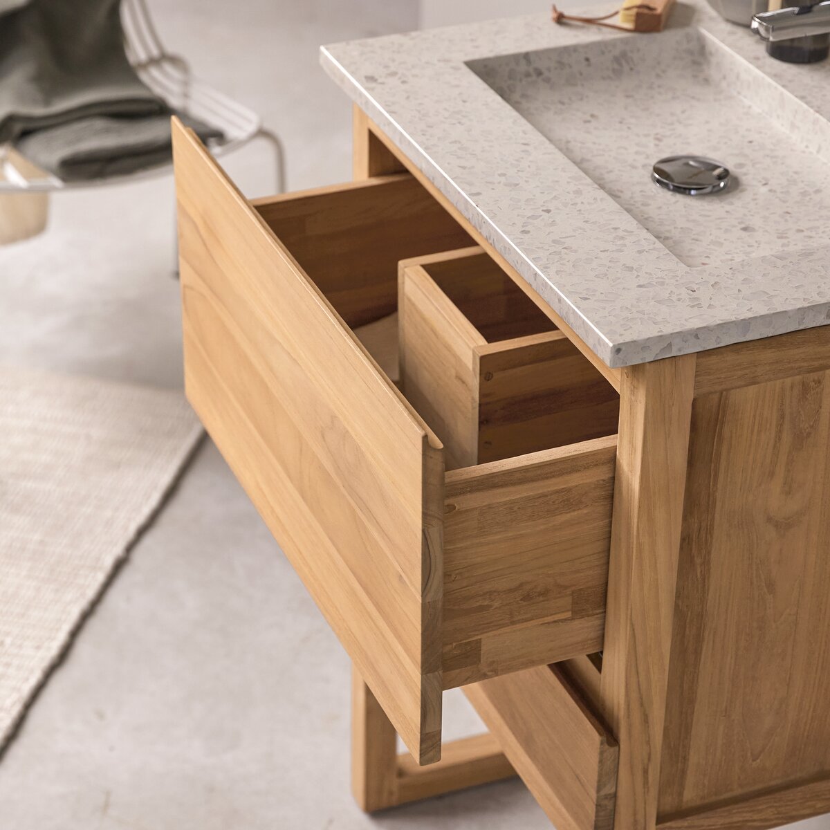 Meuble en teck et terrazzo moon 60 cm - Salle de bain - Tikamoon