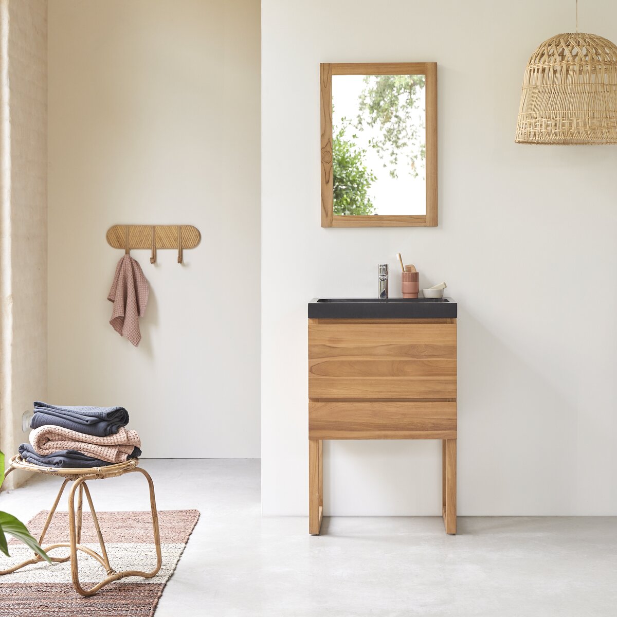 Teak and lava stone 60 cm vanity unit - Bathroom - Tikamoon