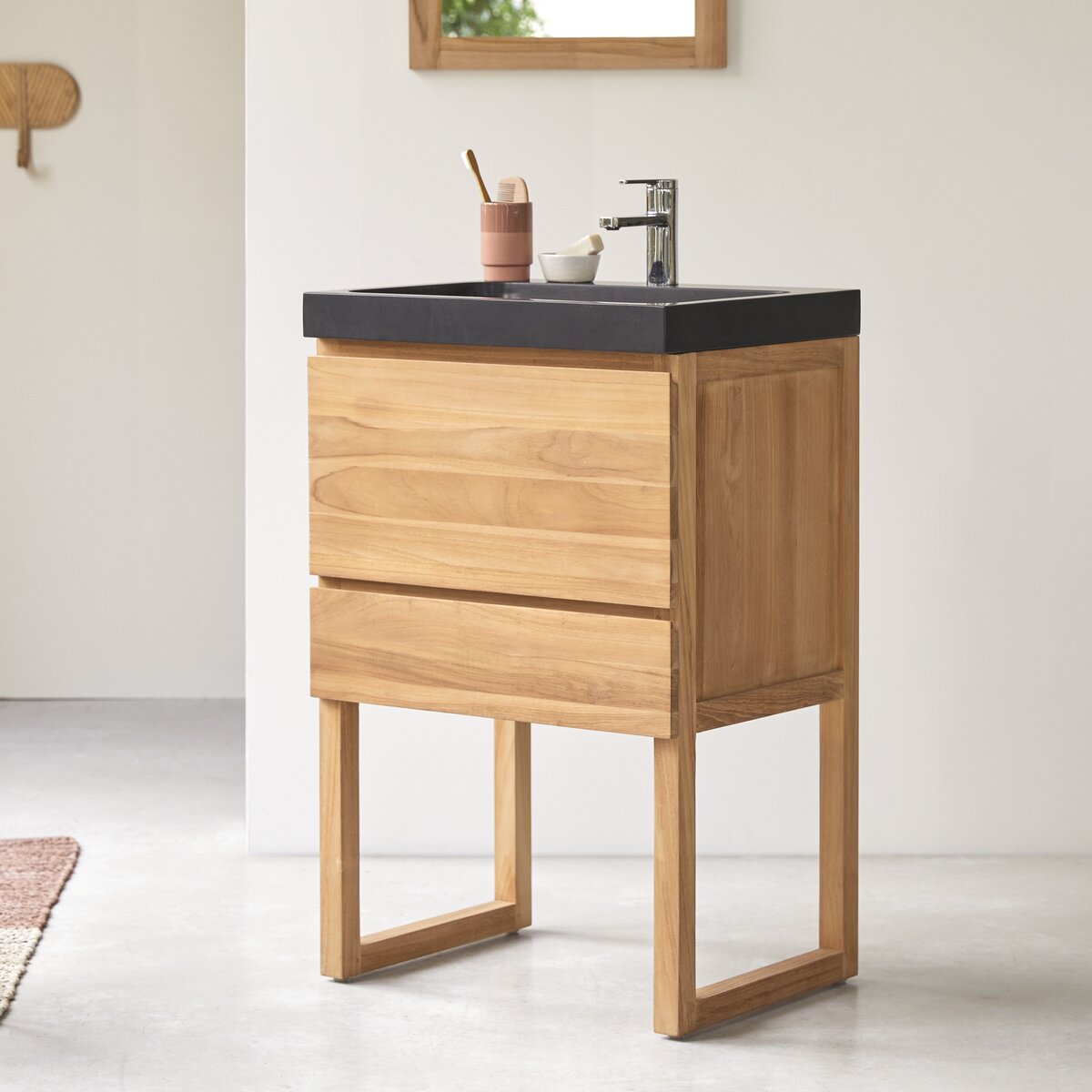 Teak and lava stone 60 cm vanity unit - Bathroom - Tikamoon