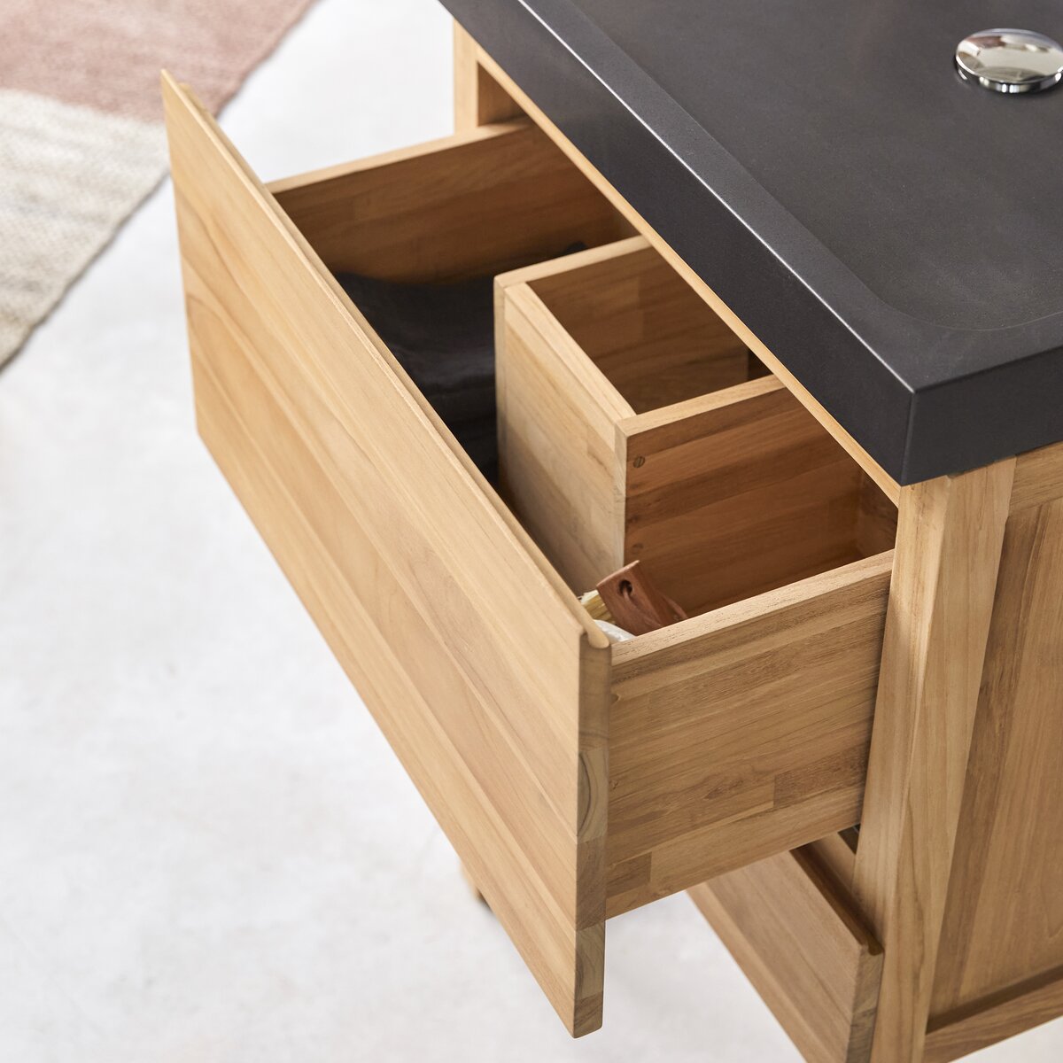 Teak and lava stone 60 cm vanity unit - Bathroom - Tikamoon